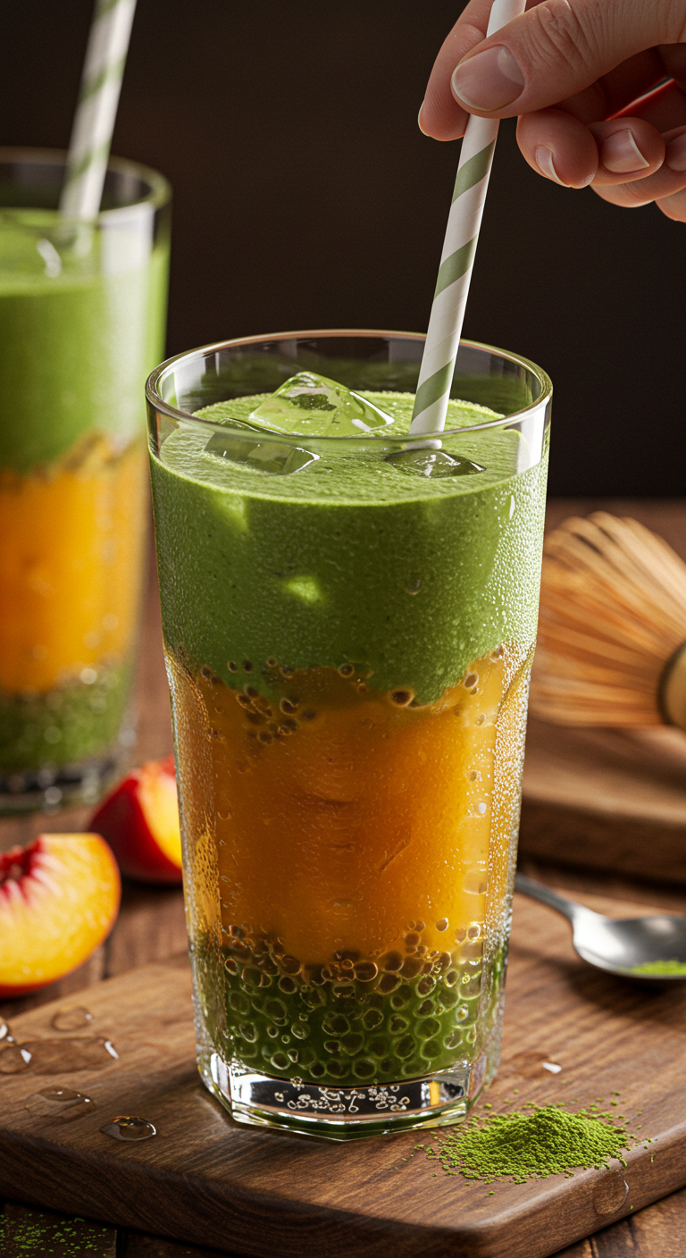 Matcha Peach Sago Drink - Beans n Teas